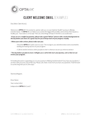 Fillable Online CLIENT WELCOME EMAIL (EXAMPLE) Fax Email Print - pdfFiller