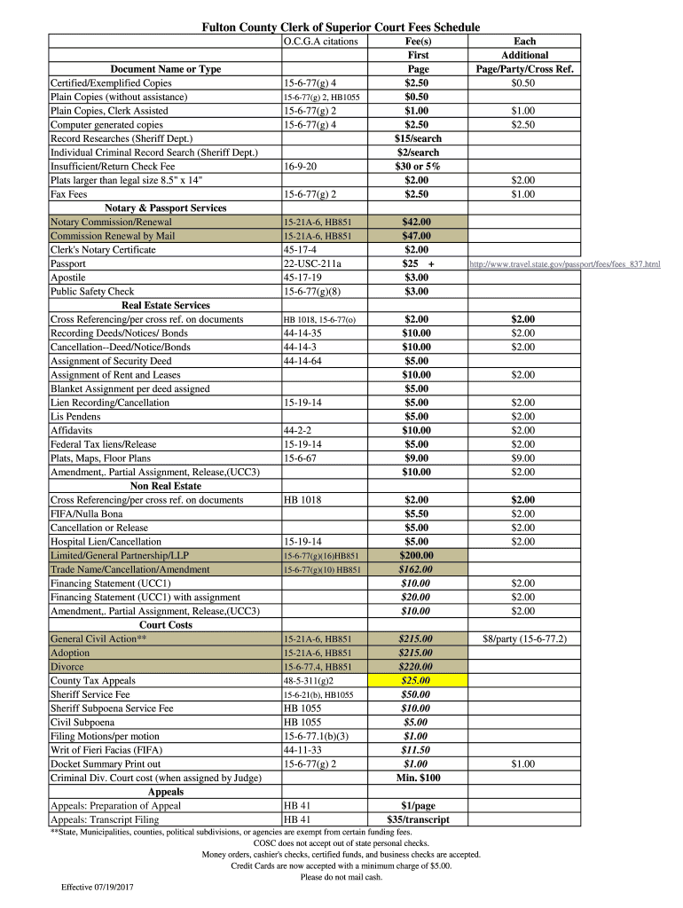 Fillable Online Fulton County Clerk of Superior Court Fees Schedule Fax ...
