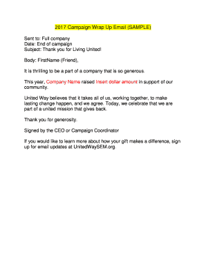 Fillable Online 2017 Campaign Wrap Up Email (SAMPLE) Fax Email Print ...