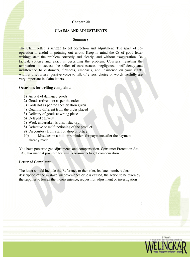 Fillable Online CLAIMS AND ADJUSTMENTS Fax Email Print - pdfFiller