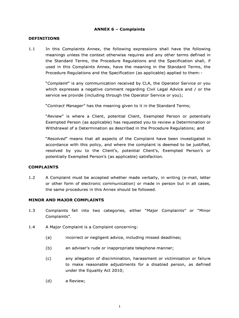 Fillable Online ANNEX 6 Complaints Fax Email Print - pdfFiller