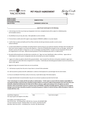 Fillable Online PET POLICY AGREEMENT Fax Email Print - pdfFiller
