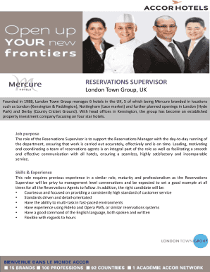 Fillable Online RESERVATIONS SUPERVISOR Fax Email Print - pdfFiller