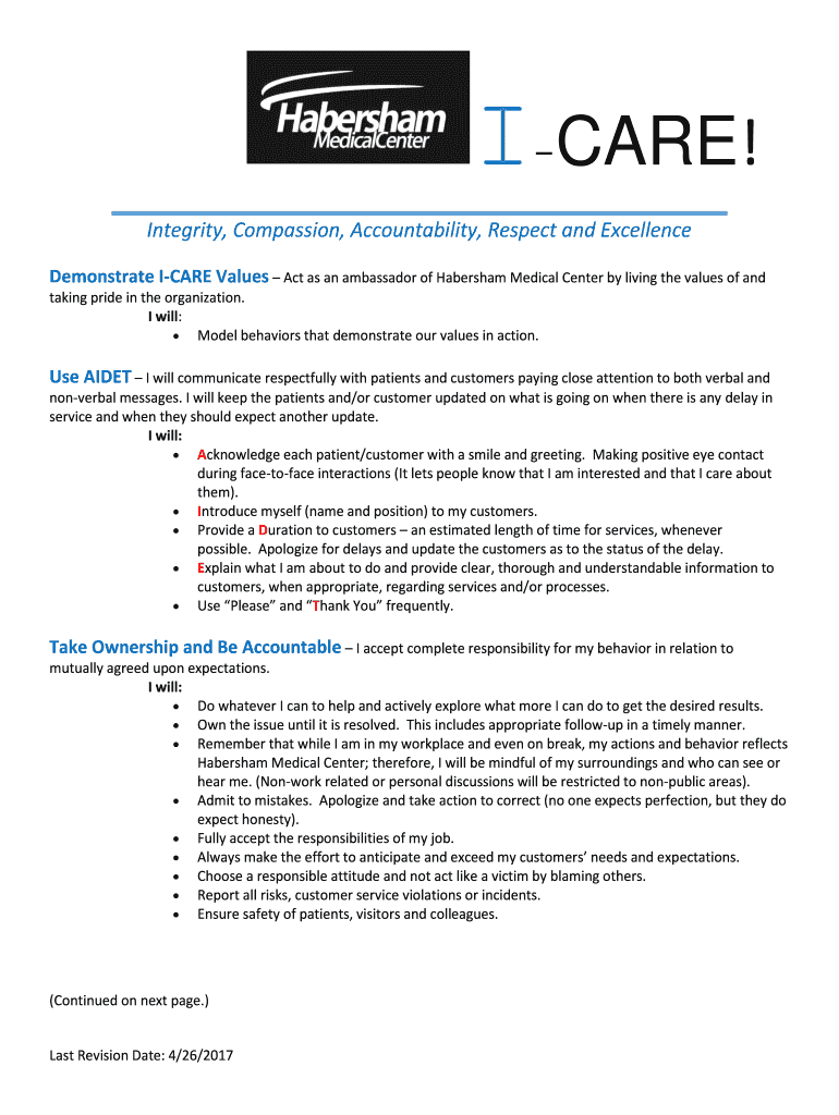 Fillable Online Integrity, Compassion, Accountability, Respect and ...