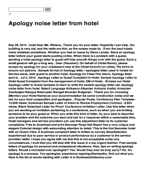 Fillable Online Apology noise letter from hotel Fax Email Print - pdfFiller