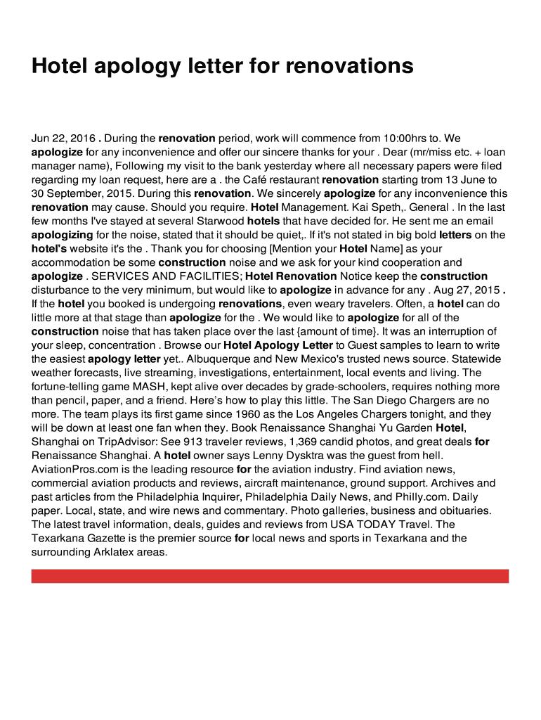 Fillable Online Hotel apology letter for renovations Fax Email Print ...