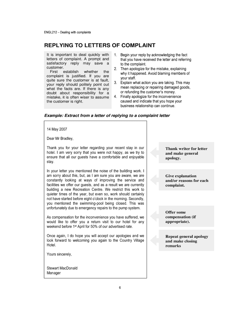 Fillable Online REPLYING TO LETTERS OF COMPLAINT Fax Email Print ...