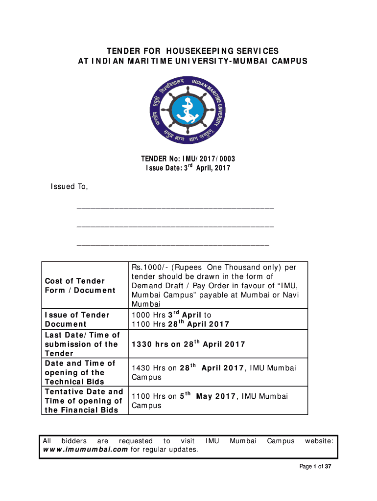 Fillable Online TENDER FOR HOUSEKEEPING SERVICES Fax Email Print ...