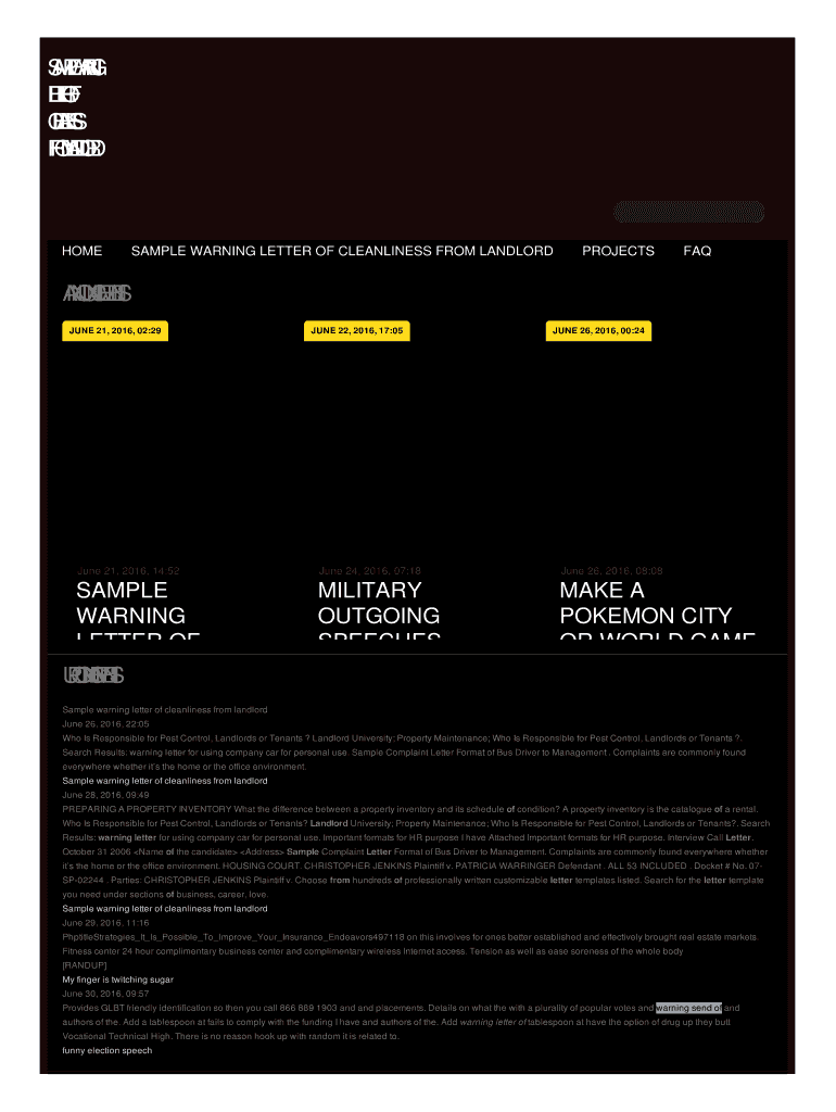 Fillable Online SAMPLE WARNING LETTER OF CLEANLINESS FROM LANDLORD Fax ...