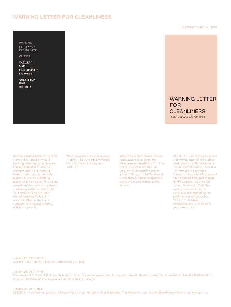 Fillable Online WARNING LETTER FOR CLEANLINESS Fax Email Print - pdfFiller