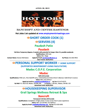 Fillable Online SHORT ORDER COOK (1) Fax Email Print - pdfFiller