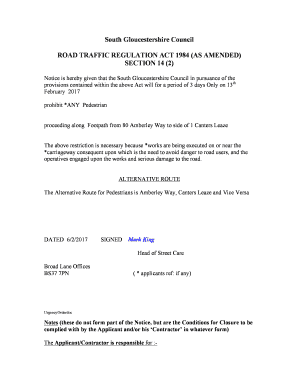 Fillable Online ROAD TRAFFIC REGULATION ACT 1984 (AS AMENDED) Fax Email ...