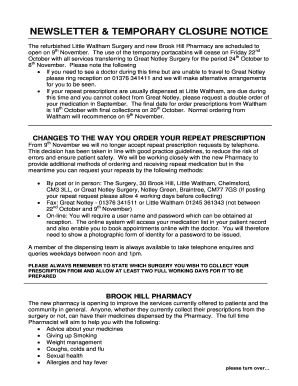 Fillable Online NEWSLETTER & TEMPORARY CLOSURE NOTICE Fax Email Print ...