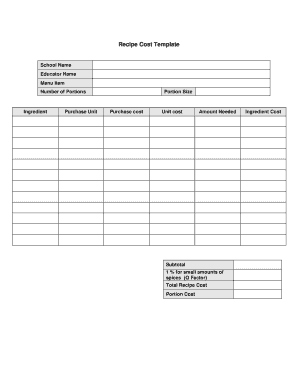 Fillable Online Recipe Cost Template Fax Email Print - pdfFiller