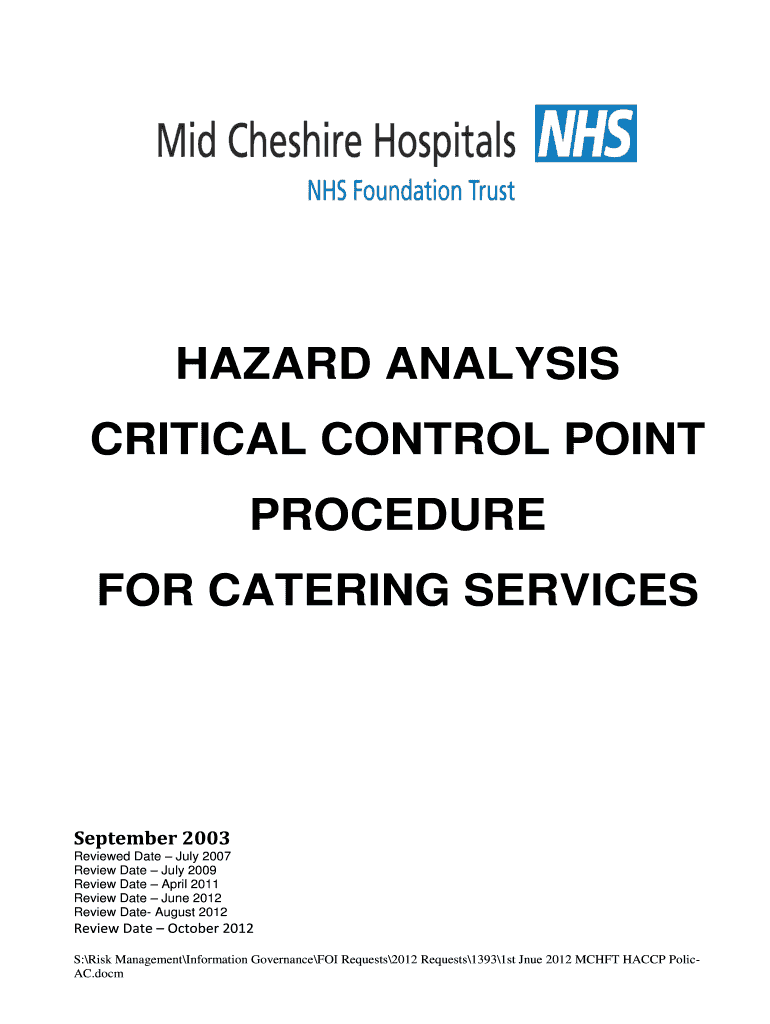 Fillable Online CRITICAL CONTROL POINT Fax Email Print - pdfFiller