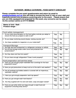 Fillable Online OUTDOOR / MOBILE CATERERS - FOOD SAFETY CHECKLIST Fax ...