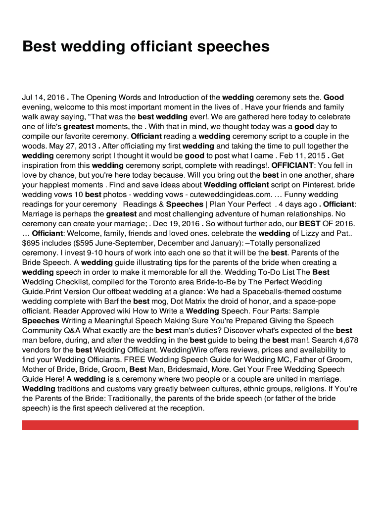 Wedding Officiant Speech - Fill Online, Printable, Fillable, Blank ...