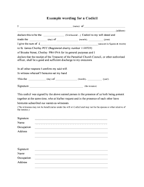 Fillable Online Example wording for a Codicil Fax Email Print - pdfFiller