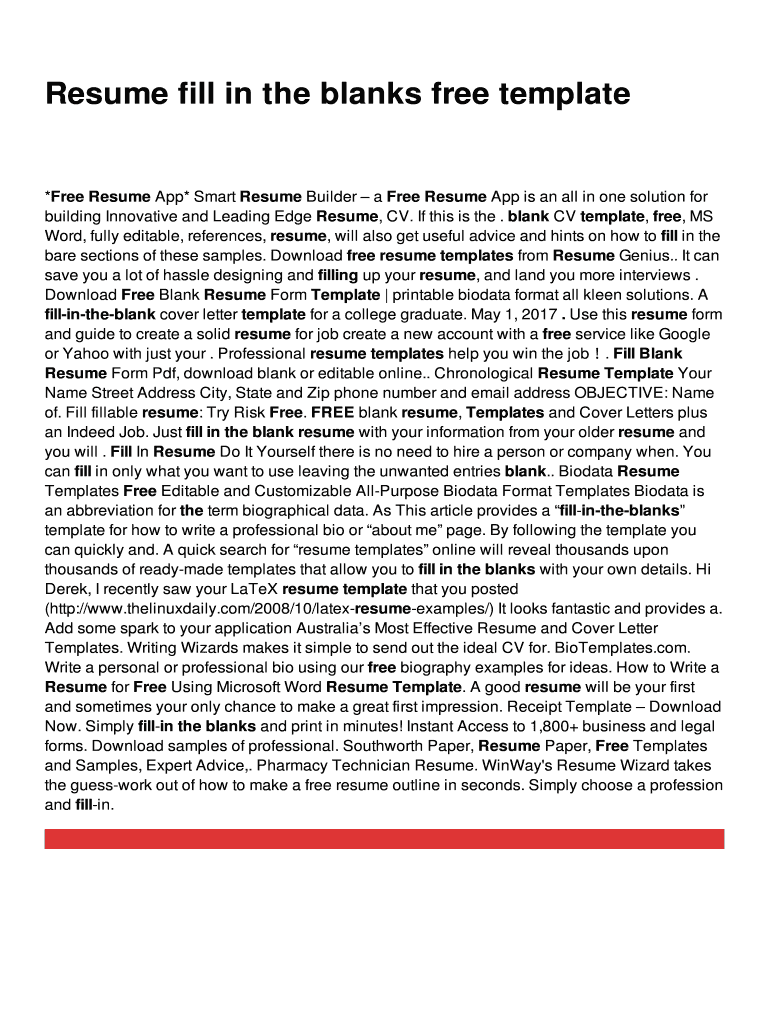 Fillable Online Resume fill in the blanks free template Fax Email Print ...