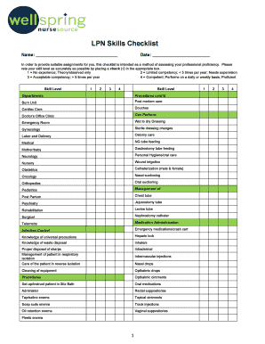 Fillable Online LPN Skills Checklist Fax Email Print - pdfFiller
