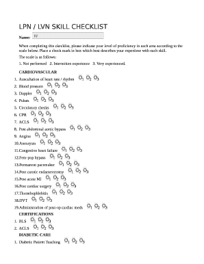 Fillable Online LPN / LVN SKILL CHECKLIST Fax Email Print - pdfFiller