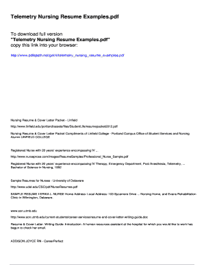 Fillable Online Telemetry Nursing Resume Examples Fax Email Print ...
