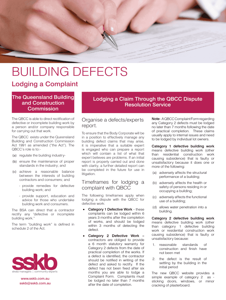 Fillable Online BUILDING DEFECTS Fax Email Print - pdfFiller