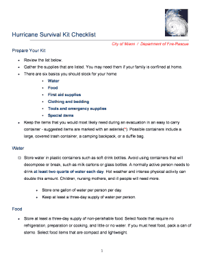 Fillable Online Hurricane Survival Kit Checklist Fax Email Print - pdfFiller