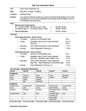 Fillable Online DoE Trip Information Sheet Fax Email Print - pdfFiller