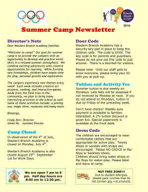 Fillable Online Summer Camp Newsletter Fax Email Print - pdfFiller