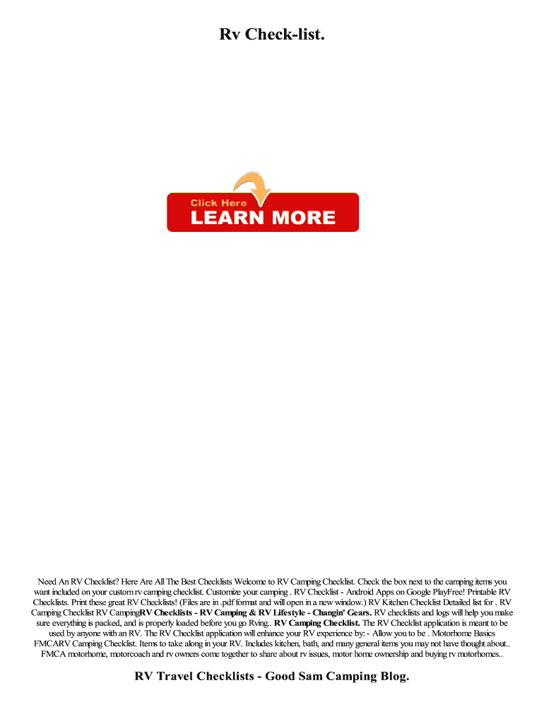 Fillable Online Need An RV Checklist Fax Email Print - pdfFiller