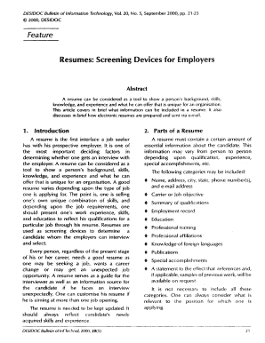 Fillable Online Resumes: Screening Devices for Employers Fax Email ...