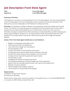 Fillable Online Job Description Front Desk Agent Fax Email Print 