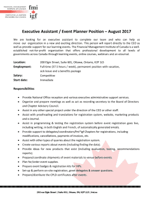 Fillable Online Executive Assistant / Event Planner Position August ...