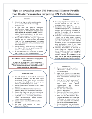 Fillable Online Tips on creating your UN Personal History Profile Fax ...