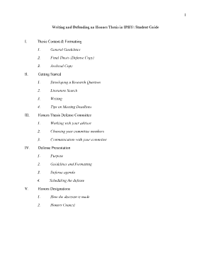 Fillable Online Writing and Defending an Honors Thesis in IPHY: Student ...