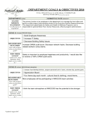 Fillable Online DEPARTMENT GOALS & OBJECTIVES 2018 Fax Email Print ...
