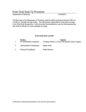 Fillable Online Front Desk Back Up Procedure Fax Email Print - pdfFiller