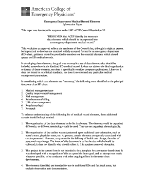 Fillable Online Emergency Department Medical Record Elements Fax Email ...