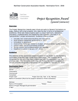 Fillable Online Project Recognition Award Fax Email Print - pdfFiller