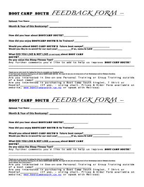 Fillable Online BOOT CAMP SOUTH FEEDBACK FORM Fax Email Print - pdfFiller