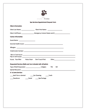 Fillable Online Spa Services Appointment Request Form Fax Email Print ...
