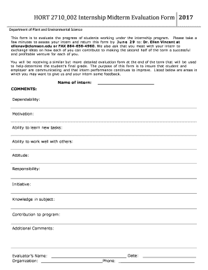Fillable Online HORT 2710002 Internship Midterm Evaluation Form 2017 Fax Email Print - pdfFiller