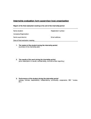 Fillable Online Internship evaluation form supervisor host organisation ...
