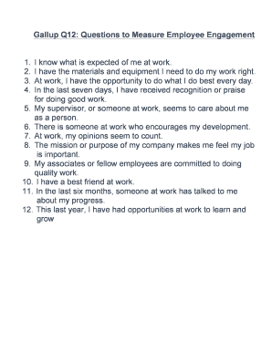 Fillable Online Gallup Q12: Questions to Measure Employee Engagement ...