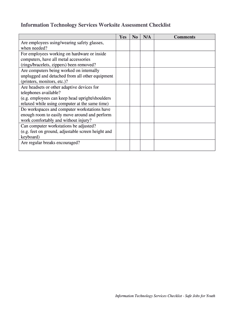 Fillable Online Information Technology Services Worksite Assessment ...