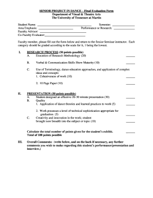Fillable Online SENIOR PROJECT IN DANCE Final Evaluation Form Fax Email ...