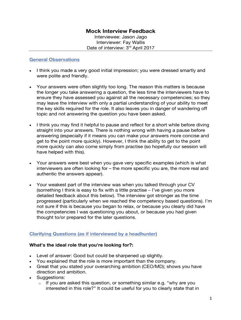 Fillable Online Mock Interview Feedback Fax Email Print - pdfFiller
