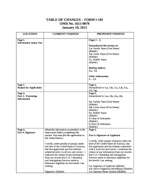 TABLE OF CHANGES I-102 Doc Template | pdfFiller