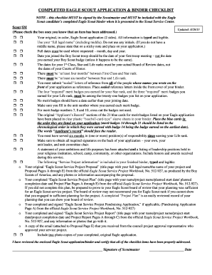Fillable Online COMPLETED EAGLE SCOUT APPLICATION & BINDER CHECKLIST ...